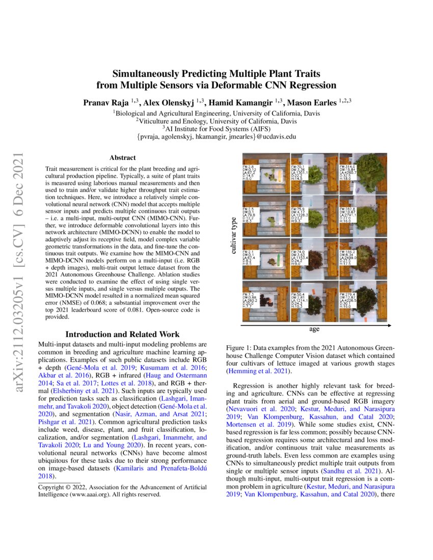 Simultaneously Predicting Multiple Plant Traits From Multiple Sensors Via Deformable Cnn