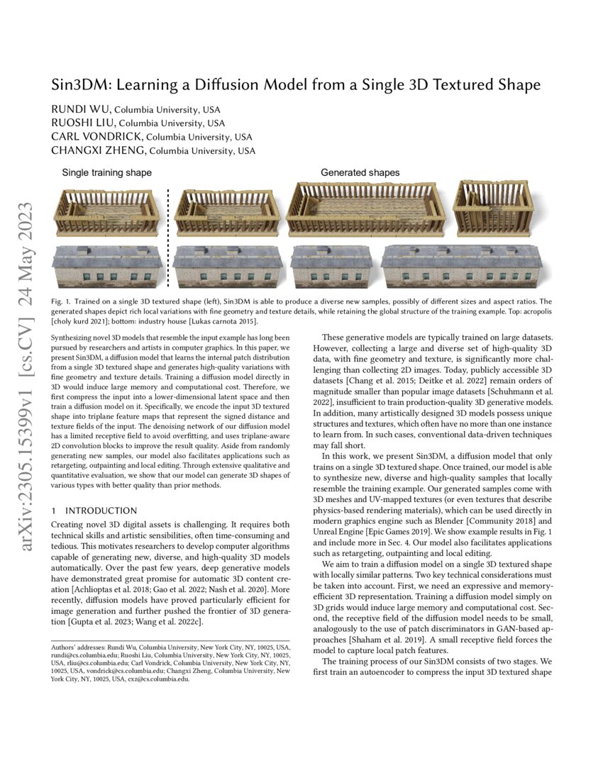 Sin3DM: Learning a Diffusion Model from a Single 3D Textured Shape | DeepAI