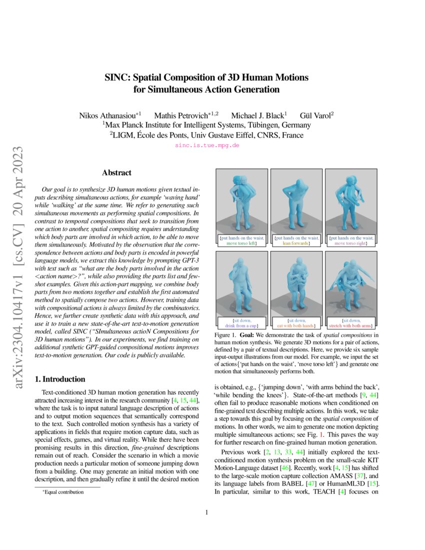 SINC: Spatial Composition of 3D Human Motions for Simultaneous Action Generation | DeepAI