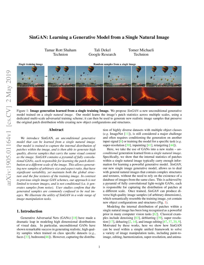 SinGAN: Learning a Generative Model from a Single Natural Image | DeepAI