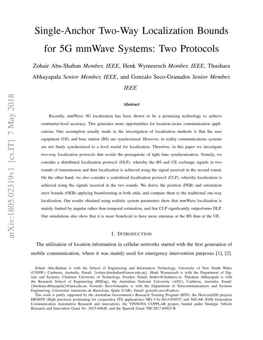 Single Anchor Two Way Localization Bounds For 5g Mmwave Systems Two
