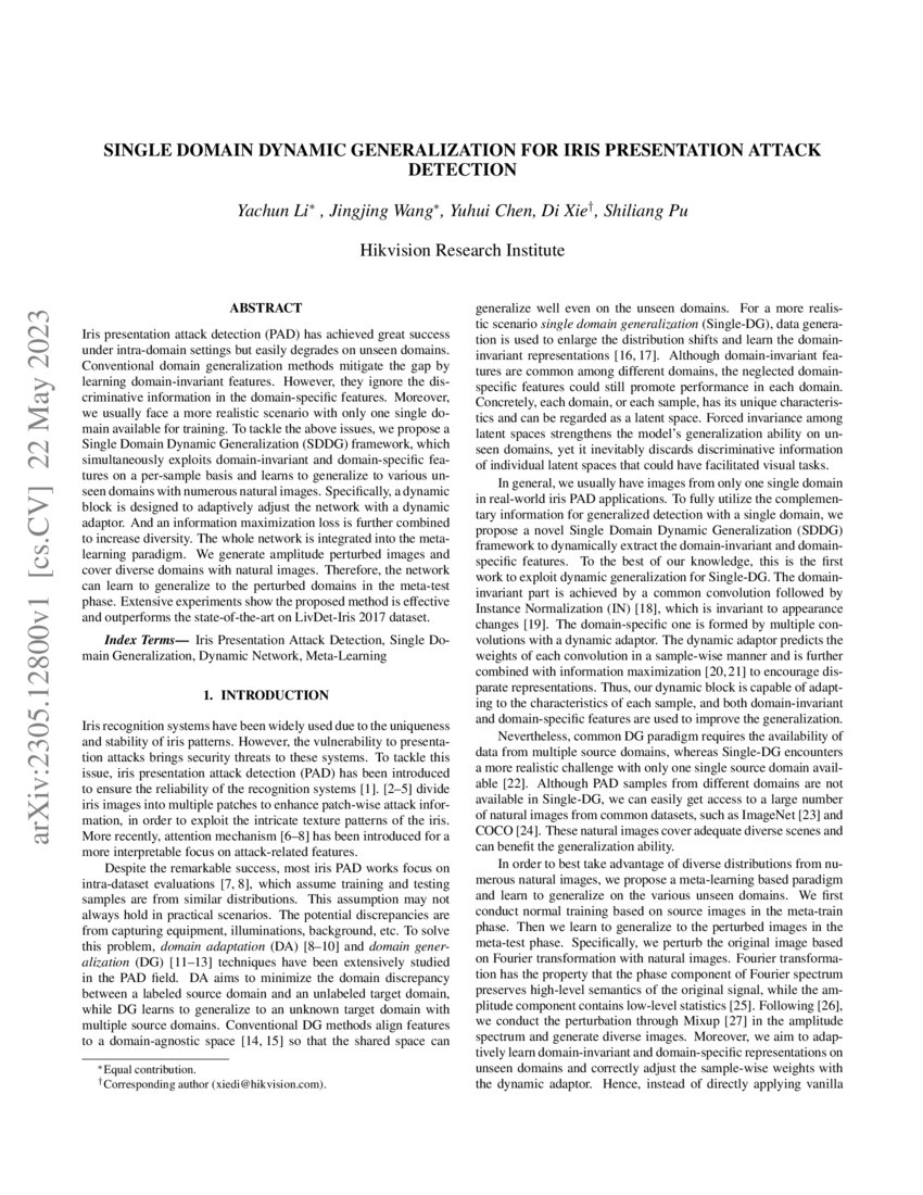 Single Domain Dynamic Generalization for Iris Presentation Attack Detection | DeepAI