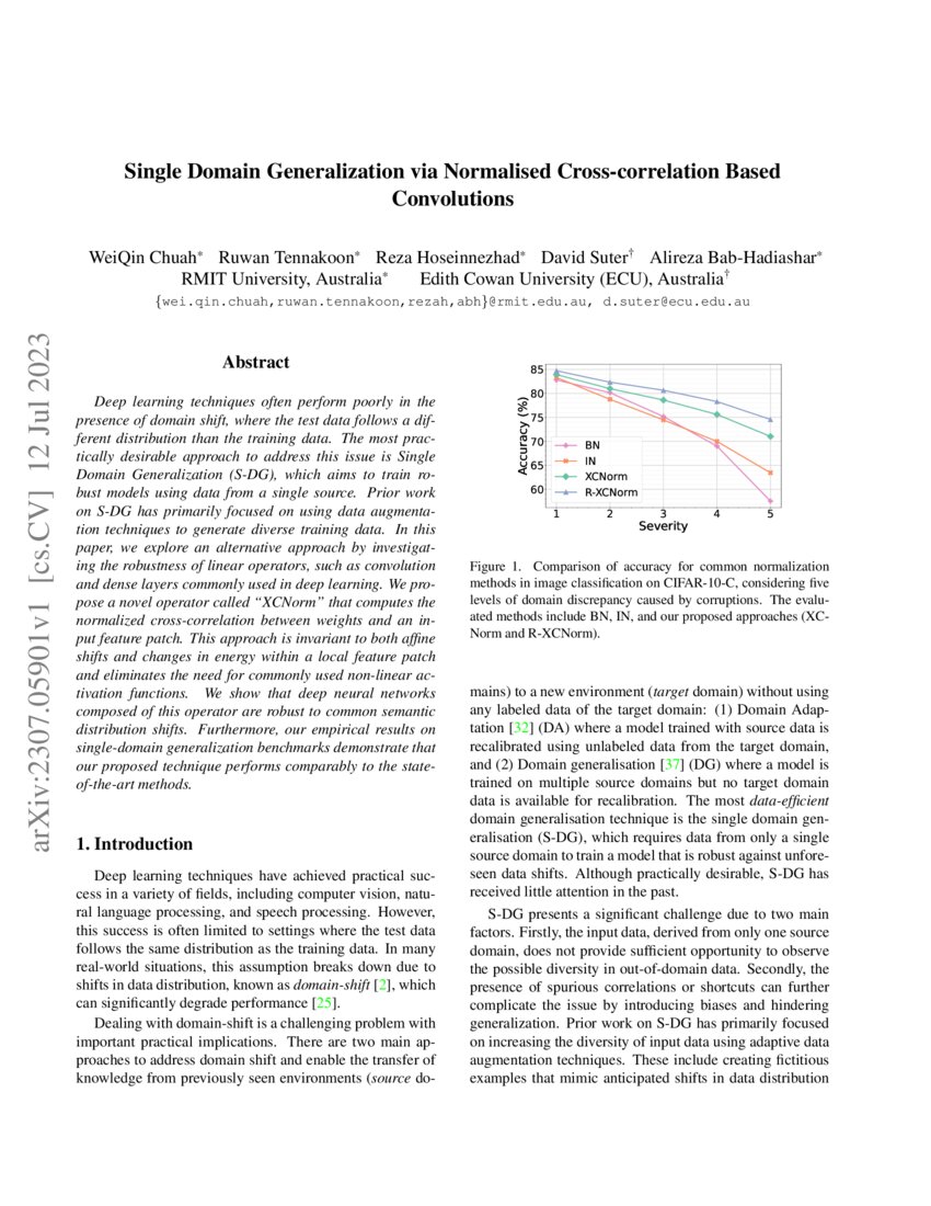 Single Domain Generalization Via Normalised Cross Correlation Based