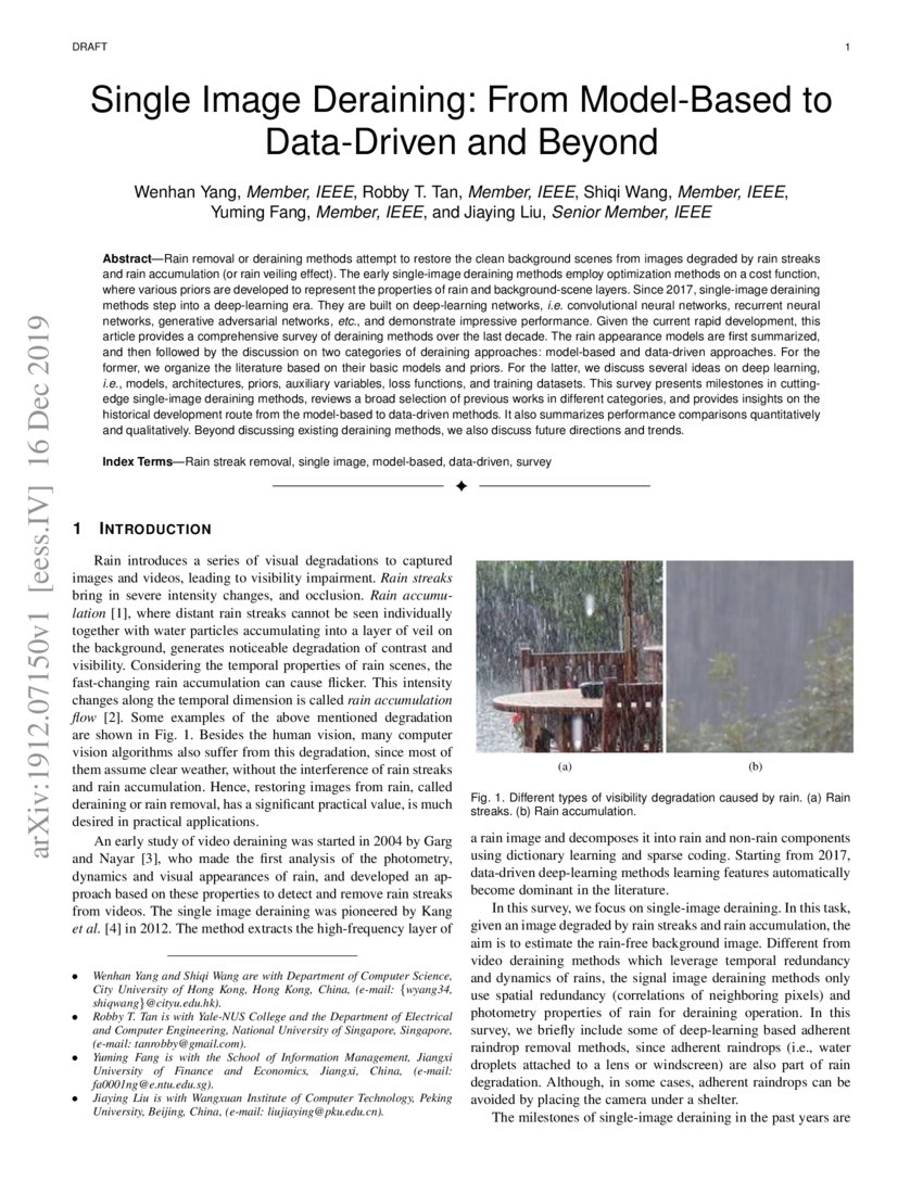 Single Image Deraining: From Model-Based to Data-Driven and Beyond | DeepAI