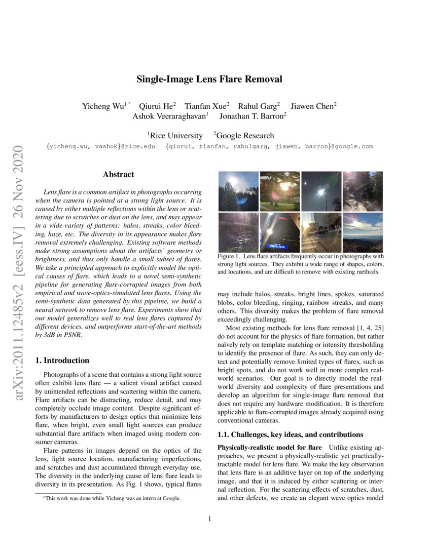 Single-Image Lens Flare Removal | DeepAI