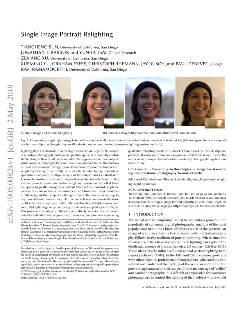 Single Image Portrait Relighting | DeepAI