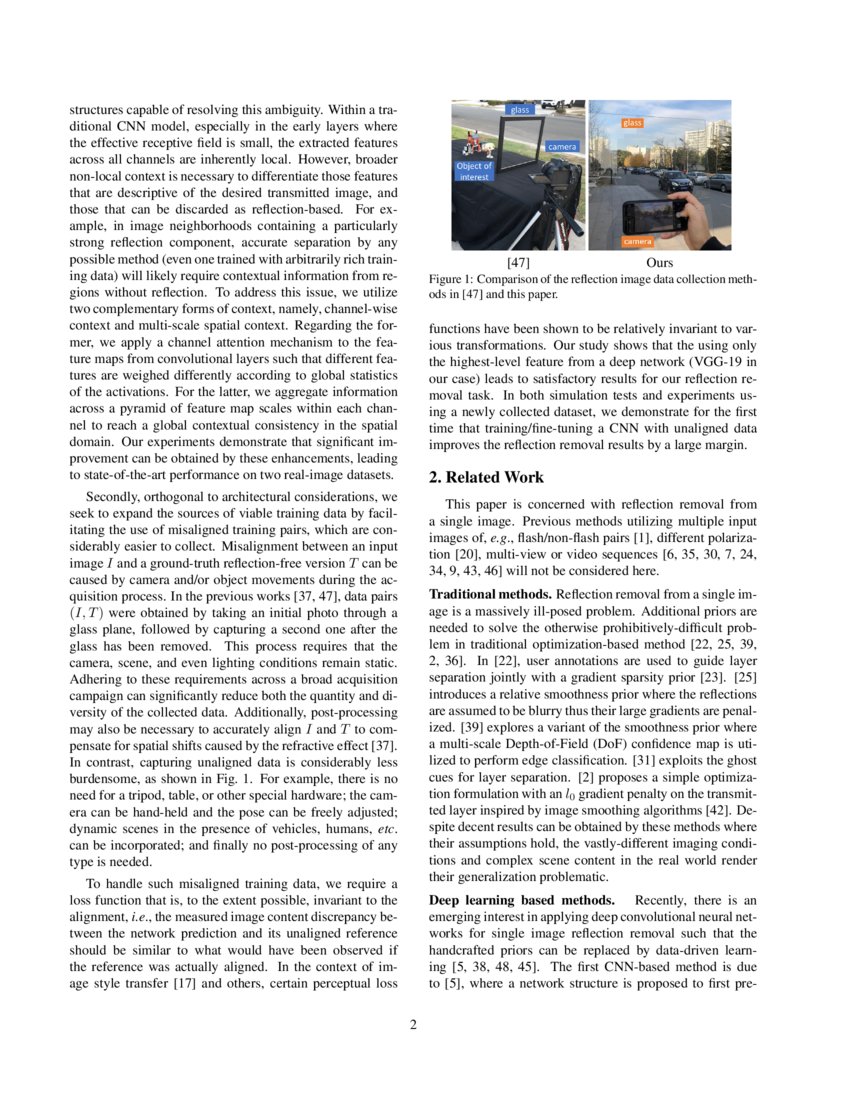 Single Image Reflection Removal Exploiting Misaligned Training Data and Network Enhancements ...