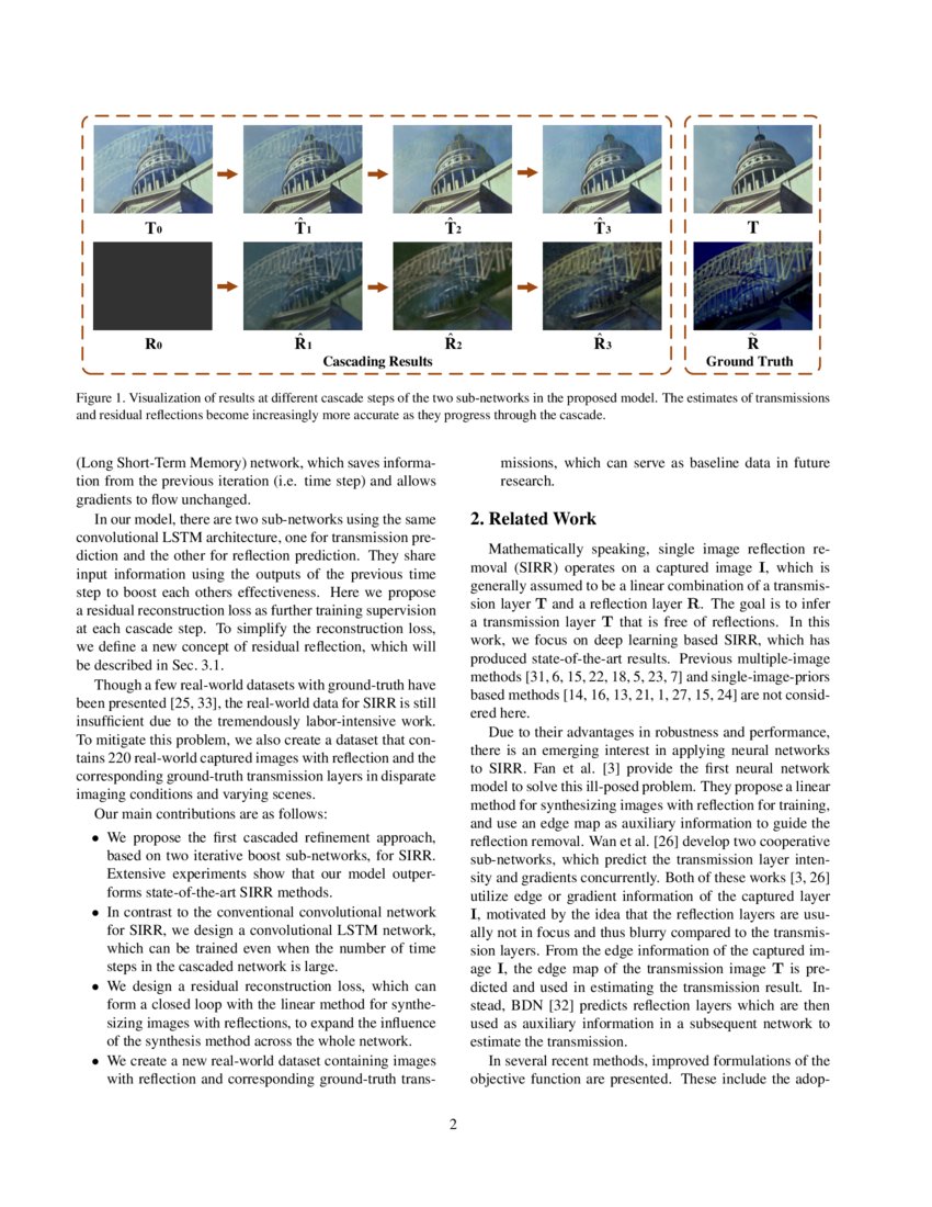 Single Image Reflection Removal through Cascaded Refinement | DeepAI