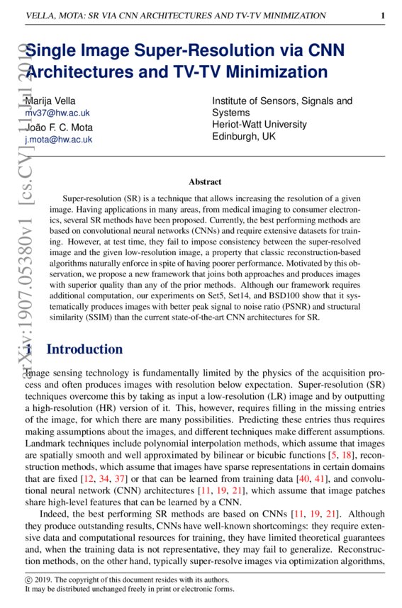 Single Image Super-Resolution via CNN Architectures and TV-TV ...