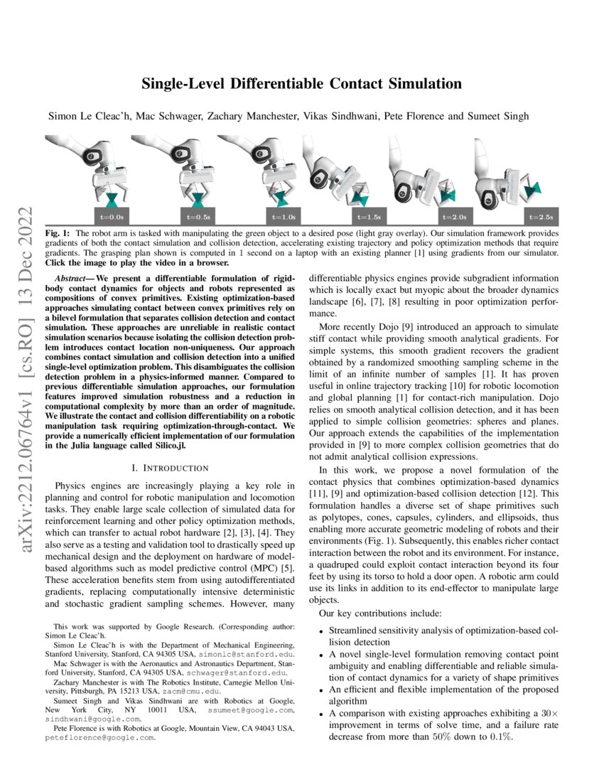 Single-Level Differentiable Contact Simulation | DeepAI