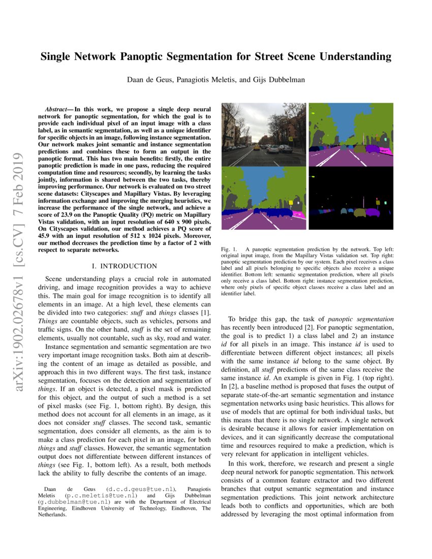Single Network Panoptic Segmentation for Street Scene Understanding ...