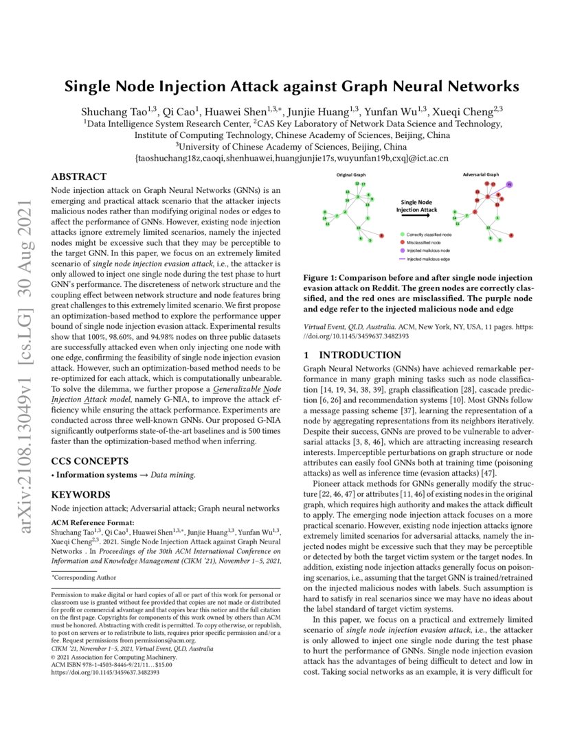 Single Node Injection Attack against Graph Neural Networks | DeepAI