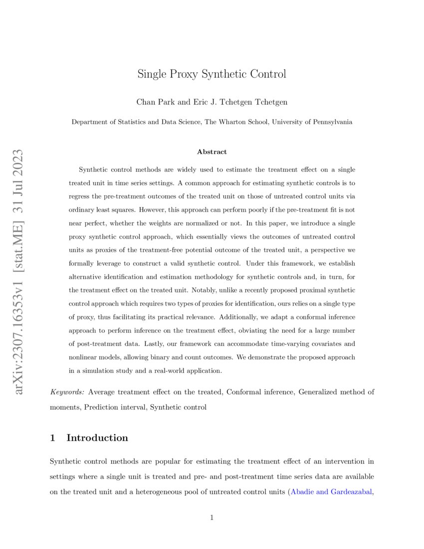 Single Proxy Synthetic Control | DeepAI