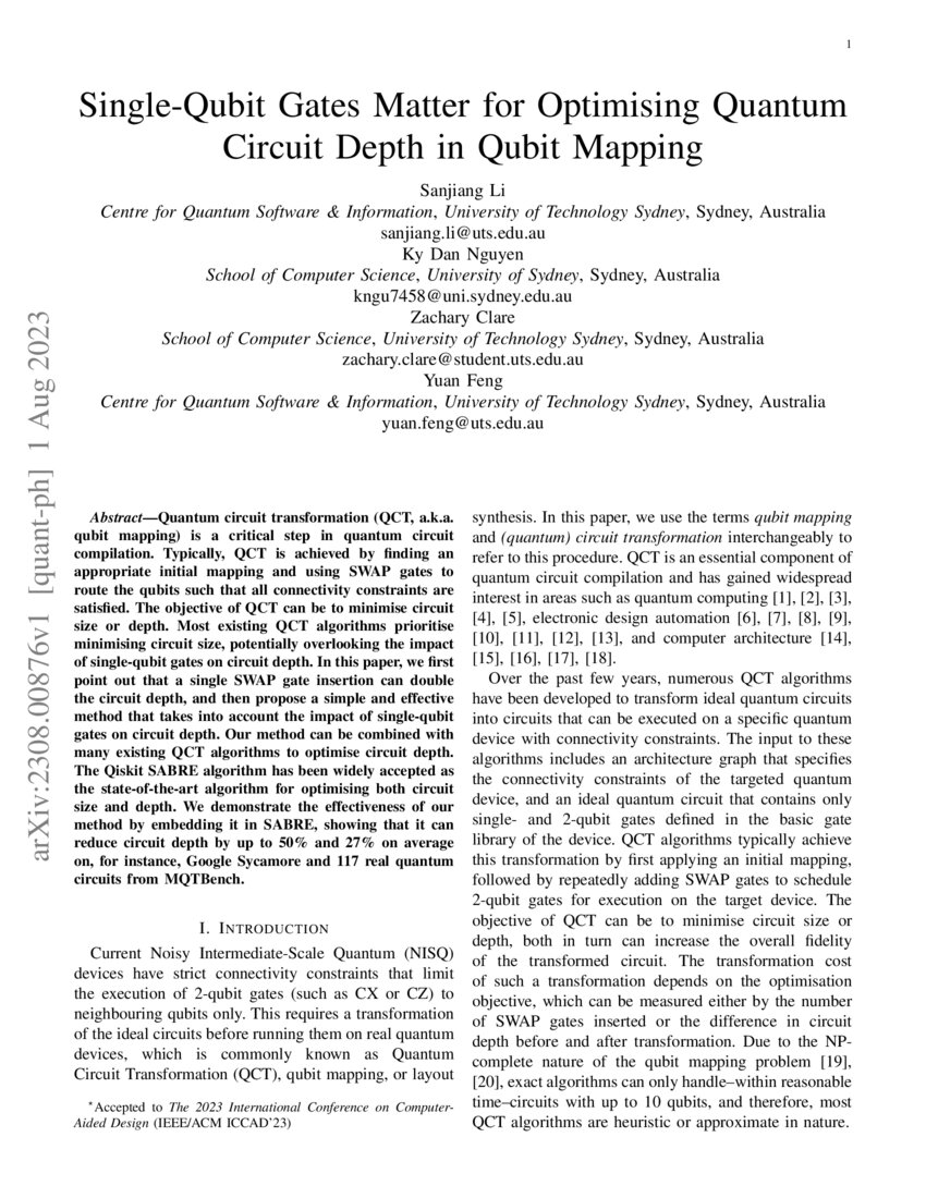 Single Qubit Gates Matter For Optimising Quantum Circuit Depth In Qubit Mapping Deepai
