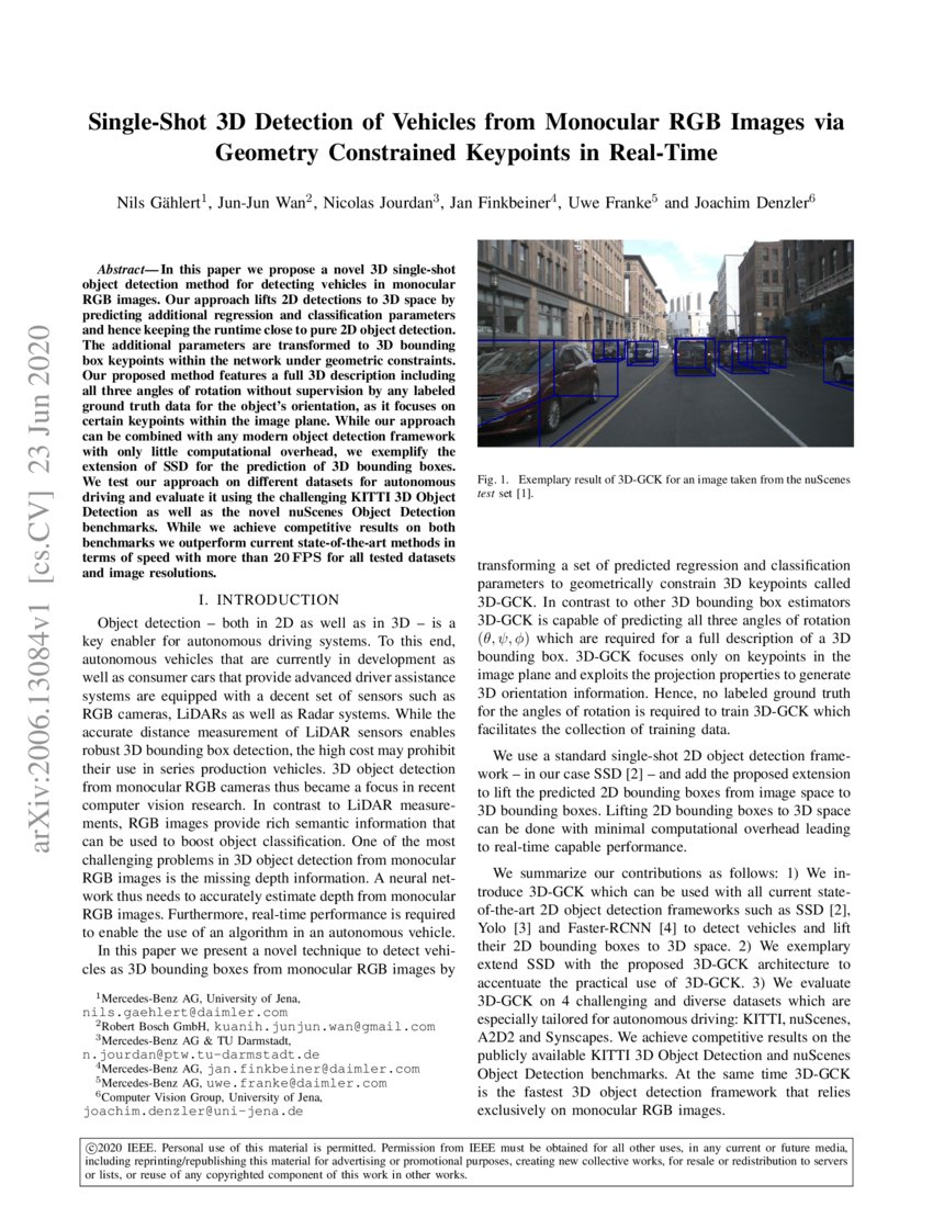 Single Shot 3d Detection Of Vehicles From Monocular Rgb Images Via Geometry Constrained