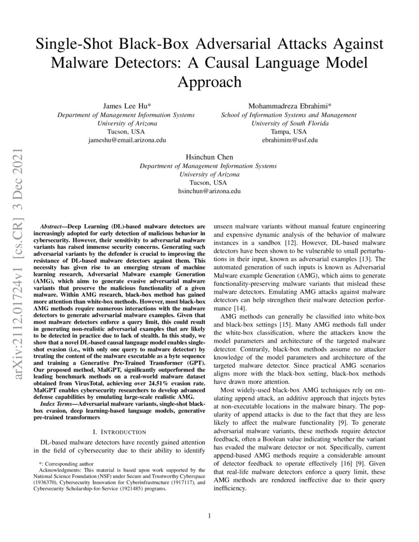 Single-Shot Black-Box Adversarial Attacks Against Malware Detectors: A Causal Language Model ...