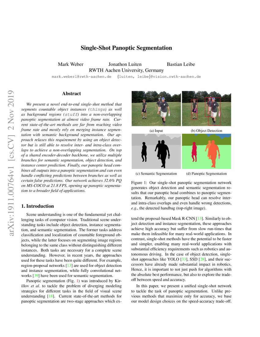 Single-Shot Panoptic Segmentation | DeepAI