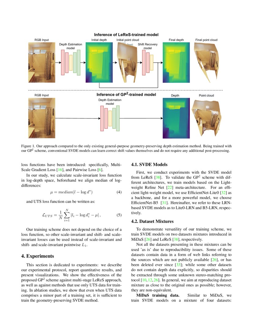 Single Stage 3d Geometry Preserving Depth Estimation Model Training On Dataset Mixtures With
