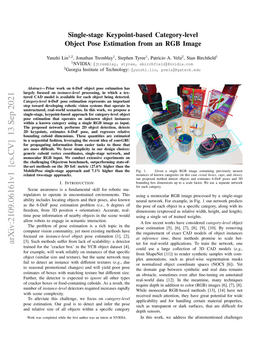 Single-stage Keypoint-based Category-level Object Pose Estimation from an RGB Image | DeepAI
