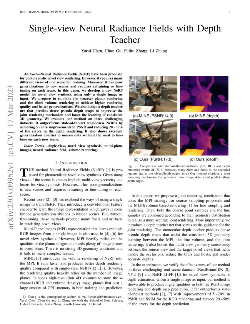 Single-view Neural Radiance Fields with Depth Teacher | DeepAI