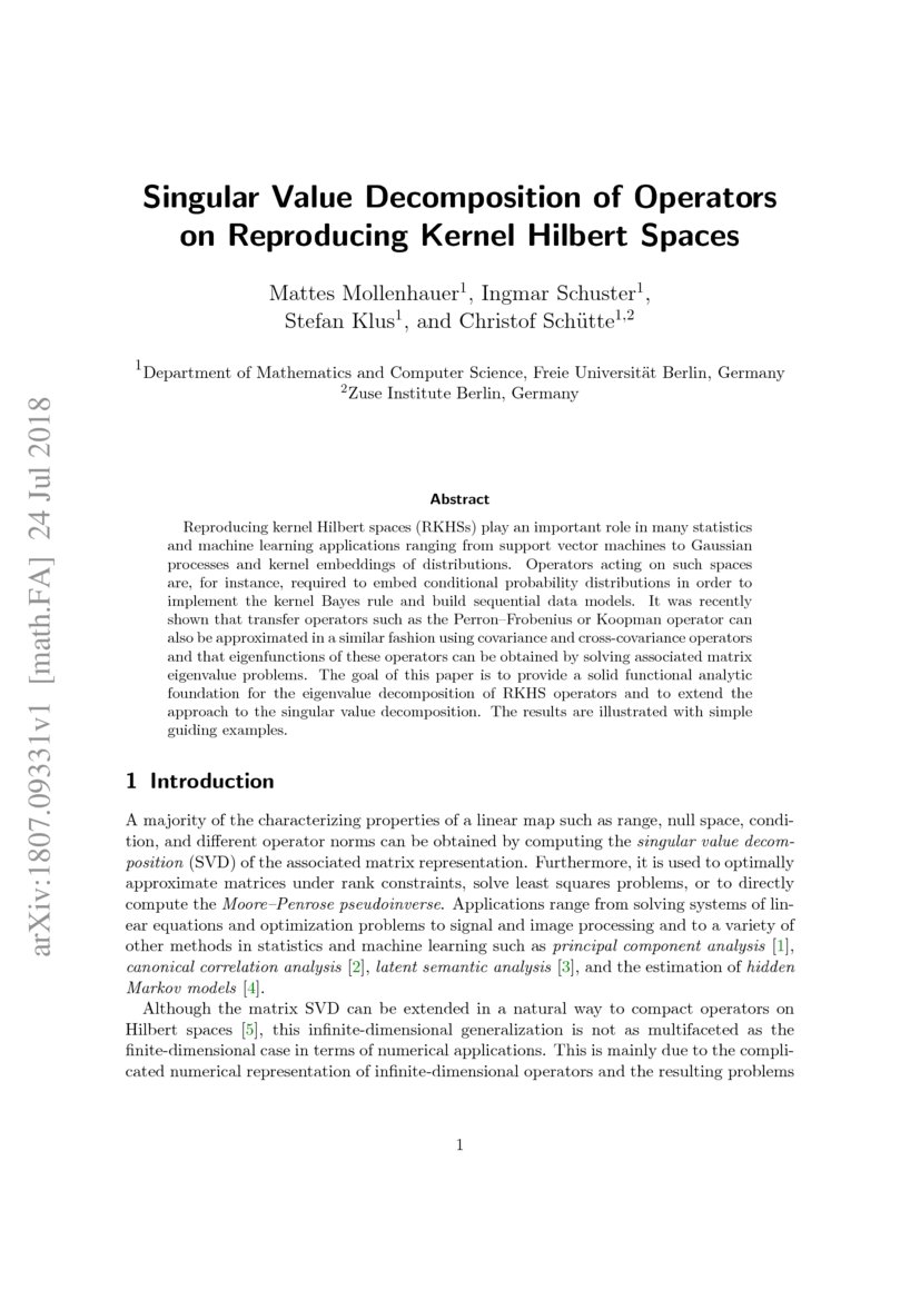 Singular Value Decomposition Of Operators On Reproducing Kernel Hilbert Spaces Deepai