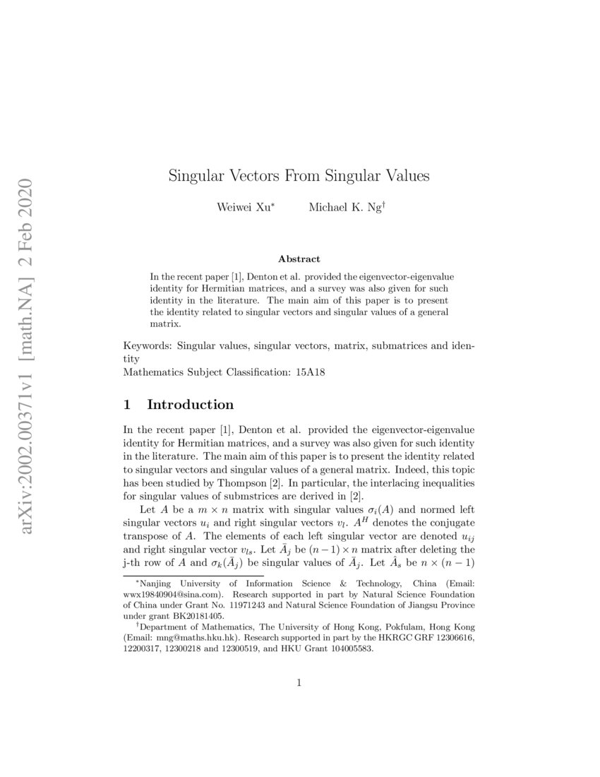 Singular Vectors From Singular Values | DeepAI