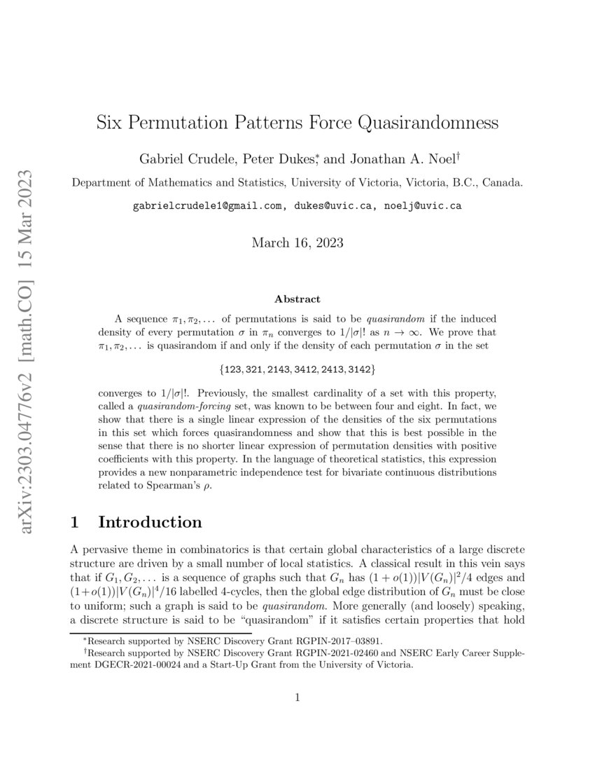 Six Permutation Patterns Force Quasirandomness | DeepAI