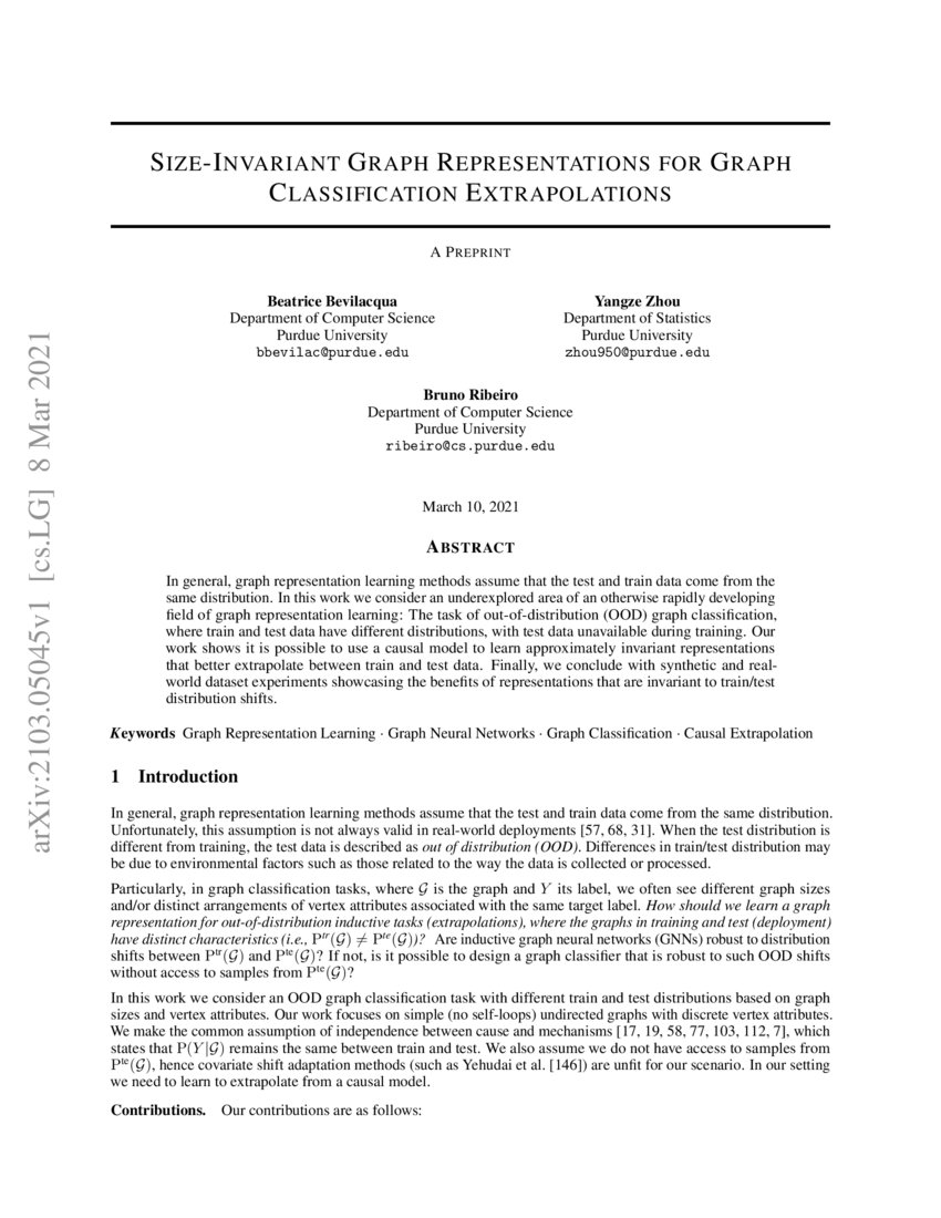 Size Invariant Graph Representations For Graph Classification