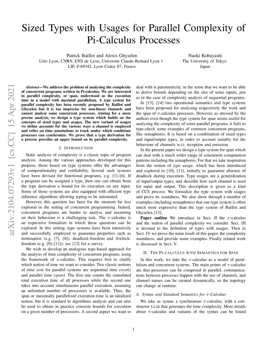 Sized Types With Usages For Parallel Complexity Of Pi Calculus Processes Deepai