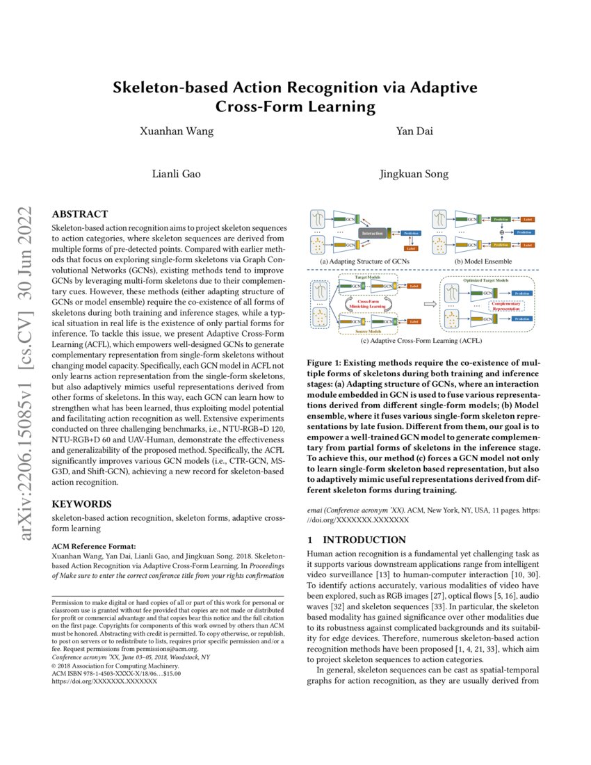 Skeleton-based Action Recognition via Adaptive Cross-Form Learning | DeepAI