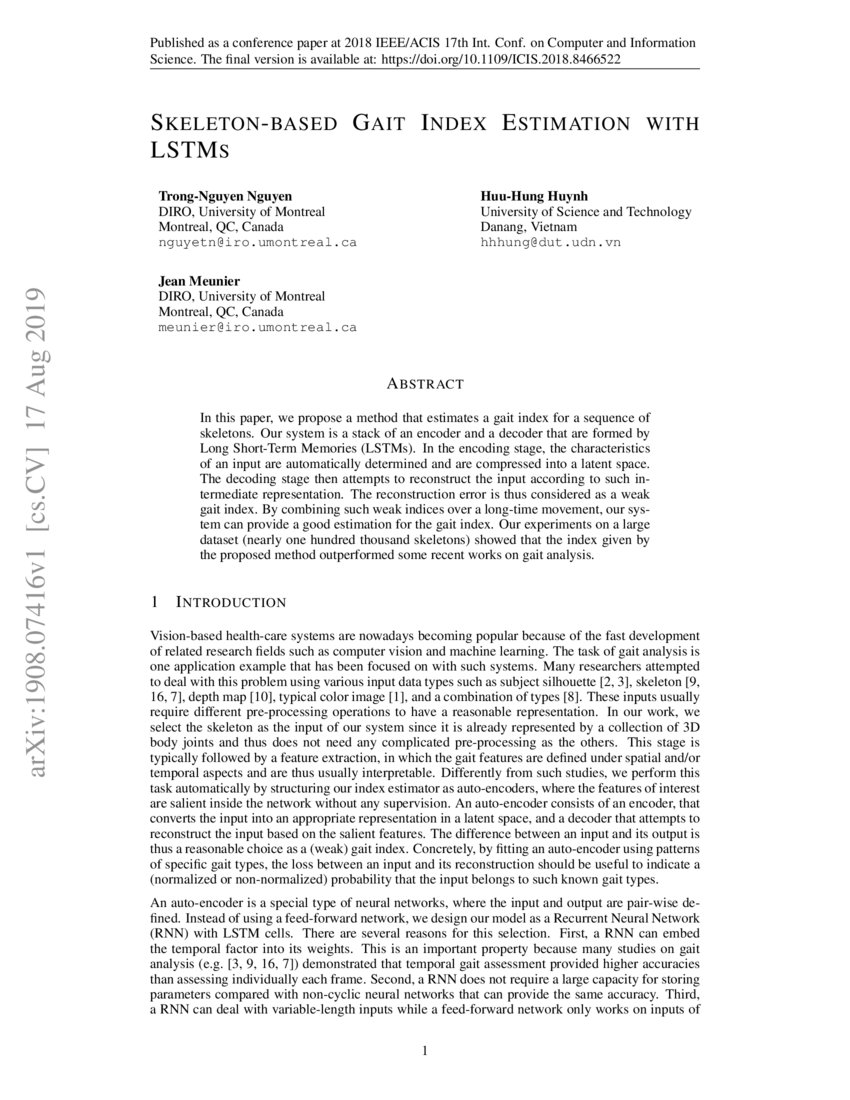 Skeleton-based Gait Index Estimation with LSTMs | DeepAI