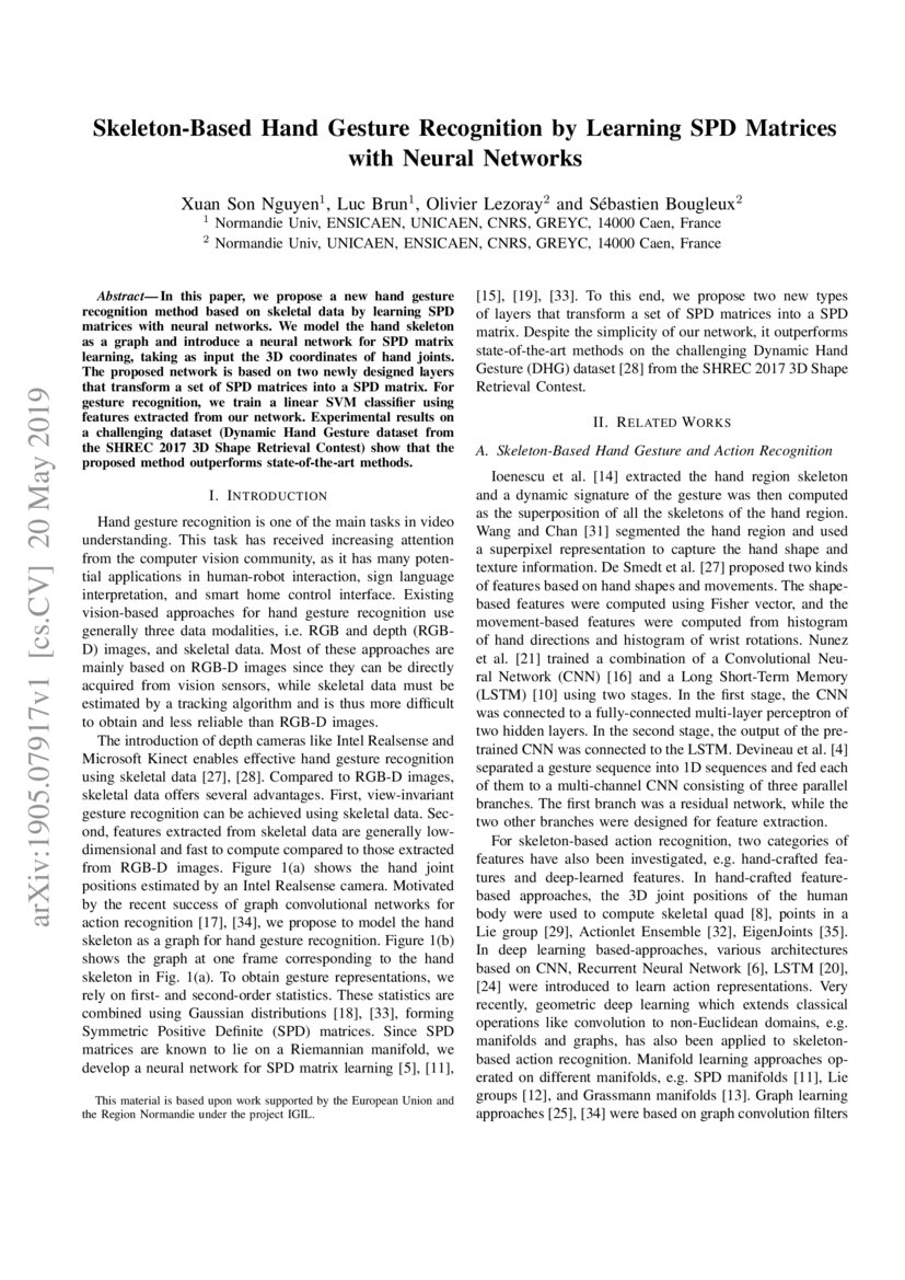 Skeleton-Based Hand Gesture Recognition by Learning SPD Matrices with ... Skeleton-Based Hand Gesture Recognition by Learning SPD Matrices with ...