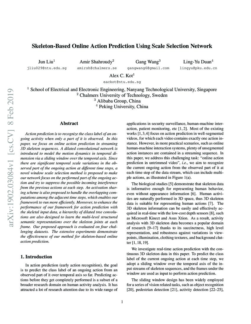 Skeleton Based Online Action Prediction Using Scale Selection Network Deepai