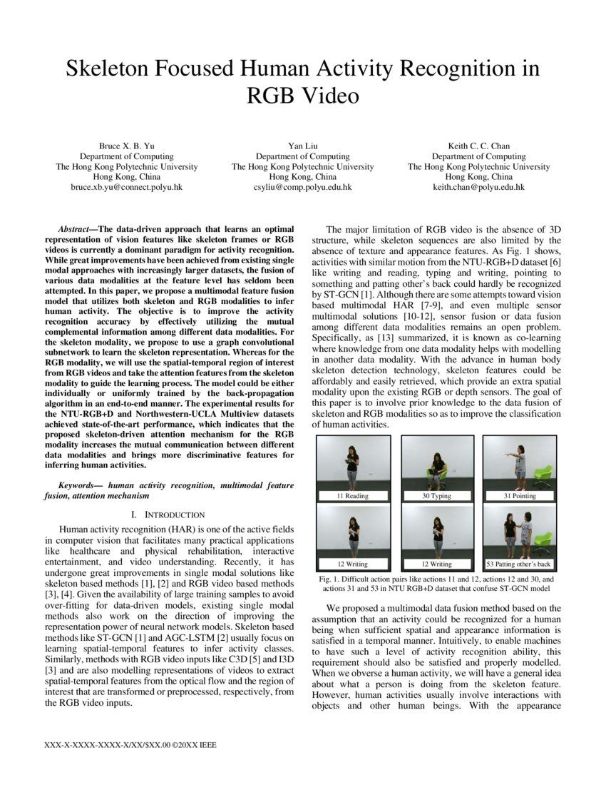 Skeleton Focused Human Activity Recognition in RGB Video | DeepAI