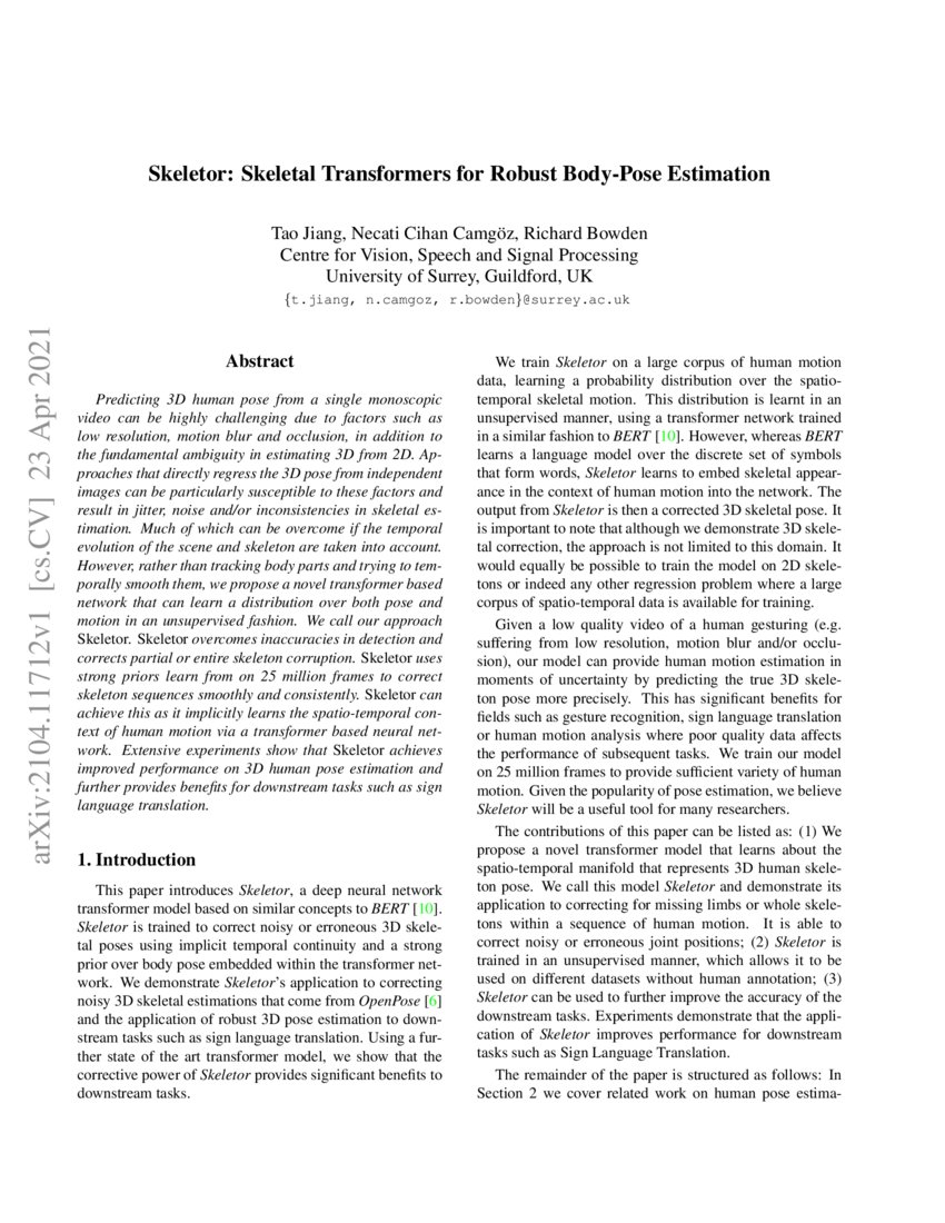 Skeletor: Skeletal Transformers for Robust Body-Pose Estimation | DeepAI