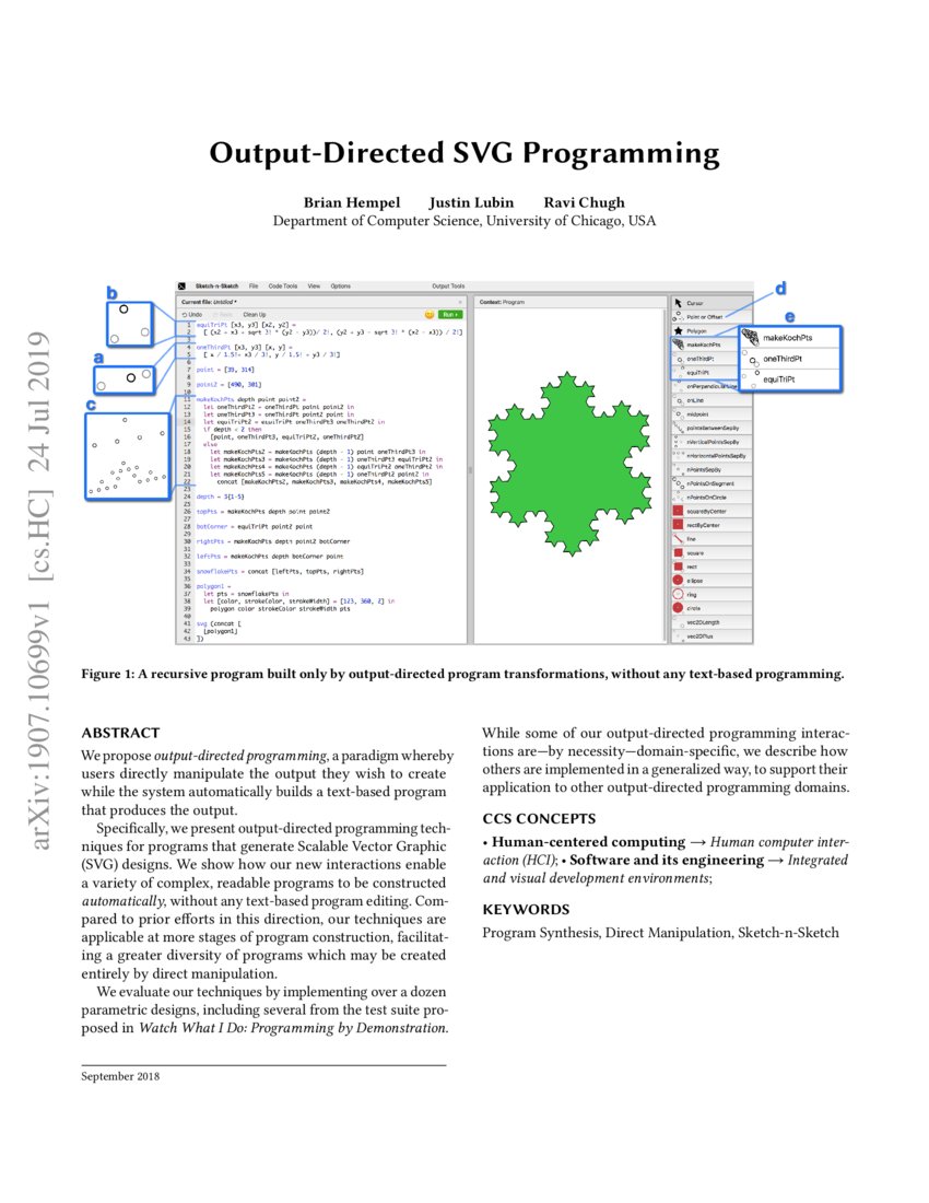 Sketch-n-Sketch: Output-Directed Programming for SVG | DeepAI