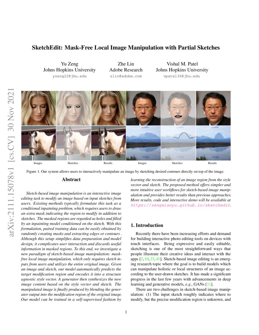 SketchEdit: Mask-Free Local Image Manipulation with Partial Sketches ...