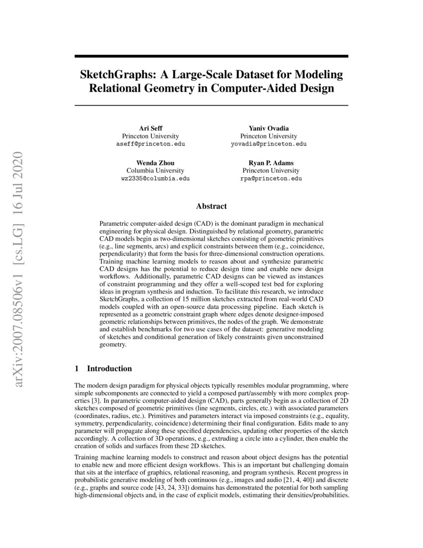 SketchGraphs: A Large-Scale Dataset for Modeling Relational Geometry in Computer-Aided Design ...
