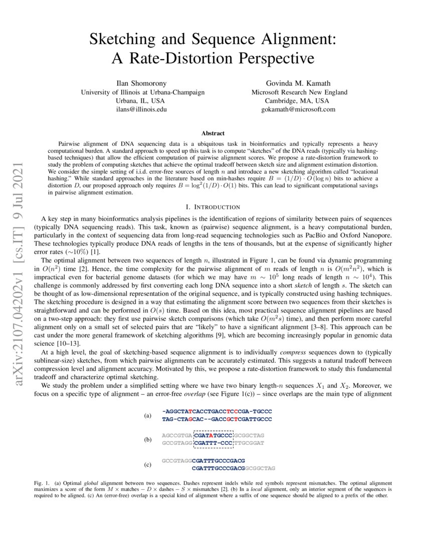 Sketching and Sequence Alignment: A Rate-Distortion Perspective | DeepAI