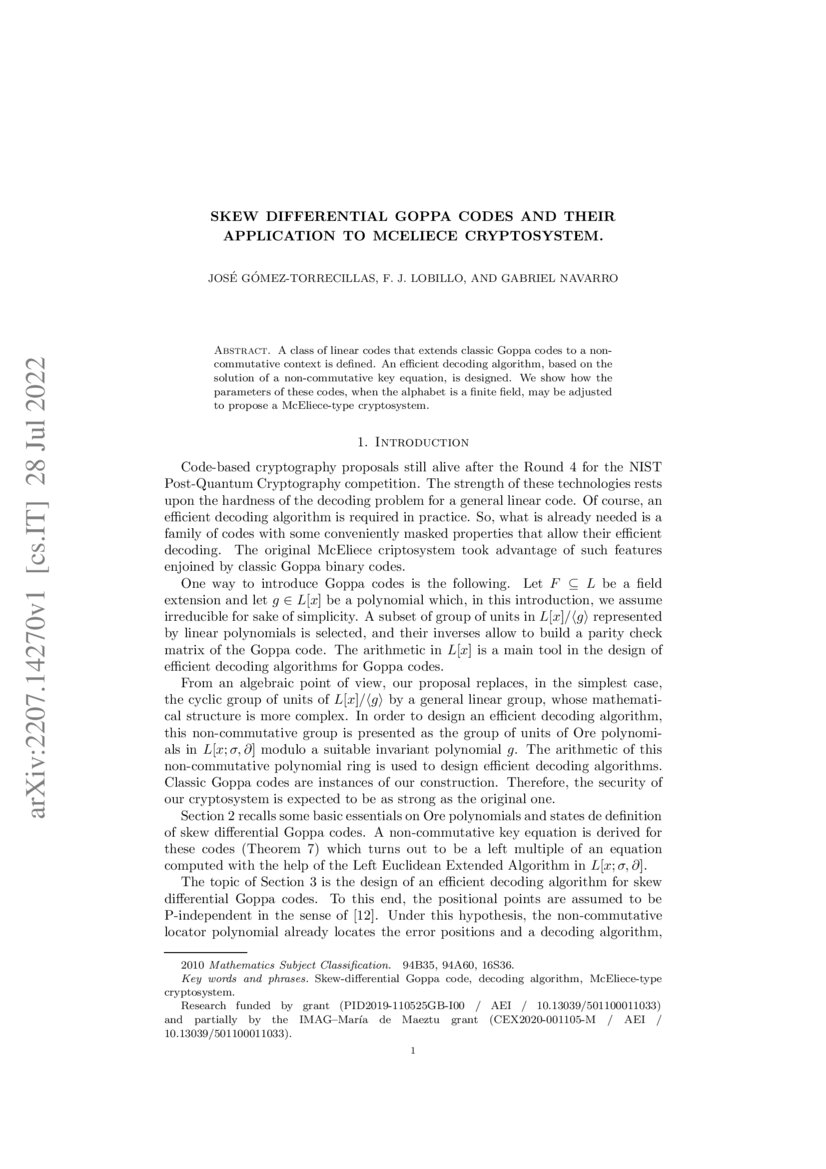 Skew differential Goppa codes and their application to McEliece ...