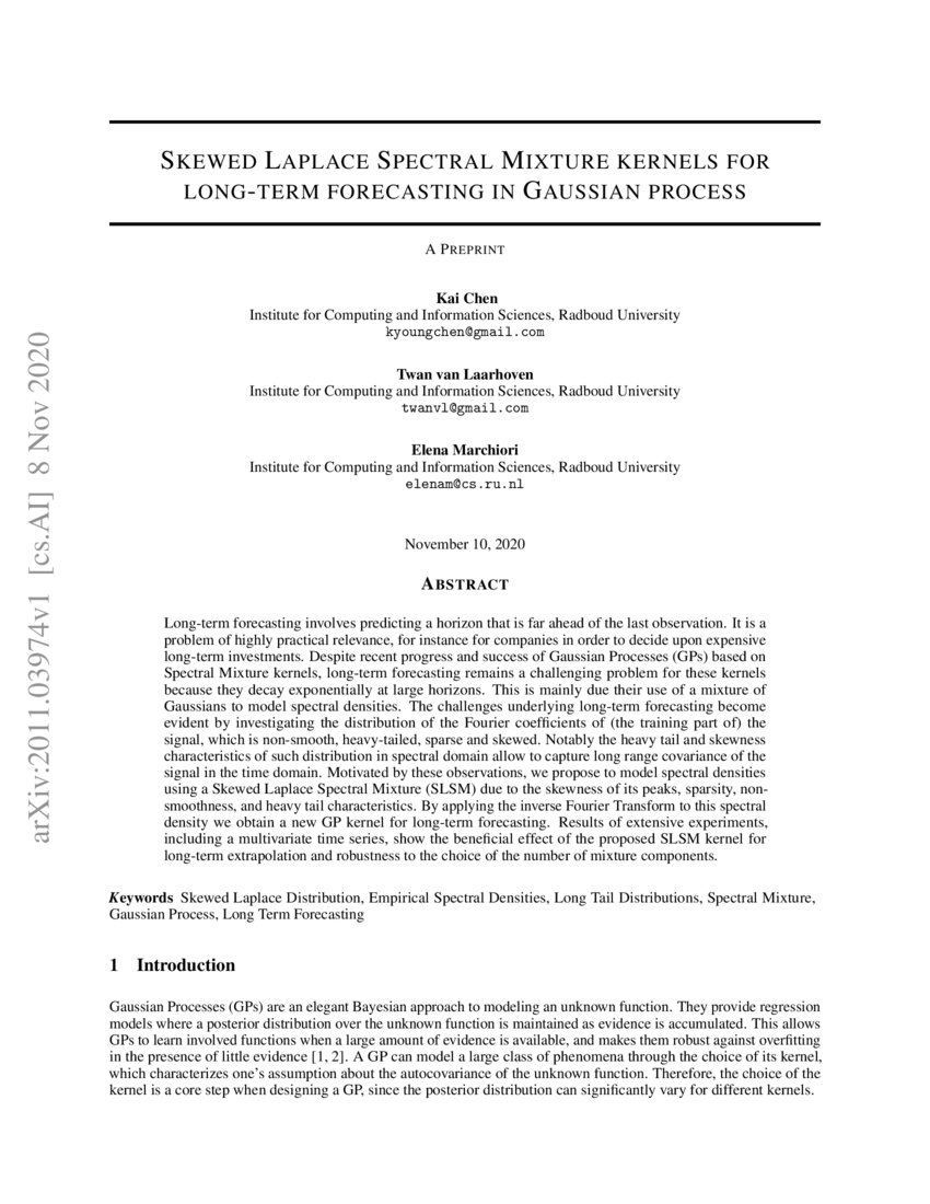 Skewed Laplace Spectral Mixture kernels for long-term forecasting in ...