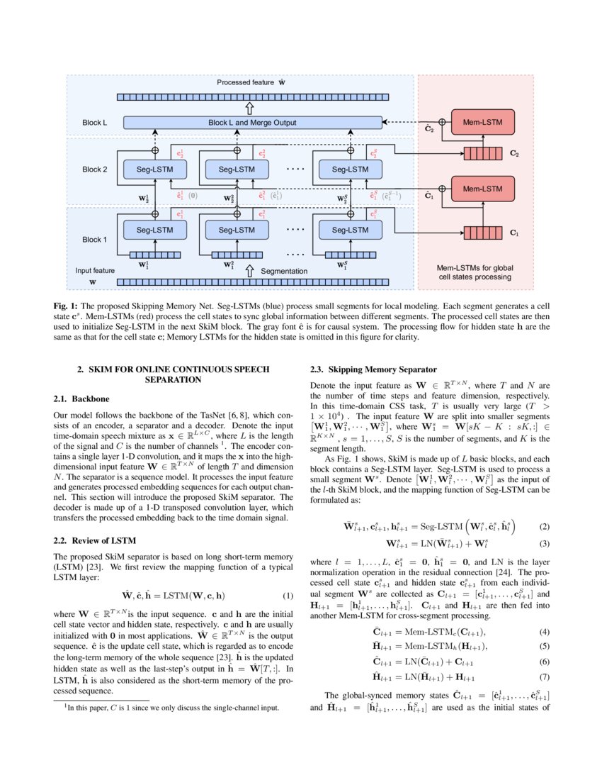 SkiM: Skipping Memory LSTM for Low-Latency Real-Time Continuous Speech Separation | DeepAI