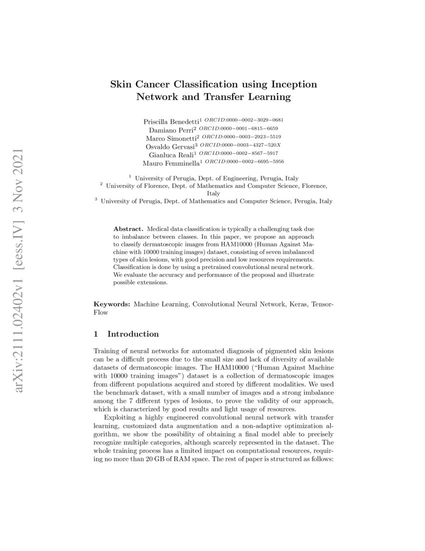 Skin Cancer Classification using Inception Network and Transfer ...