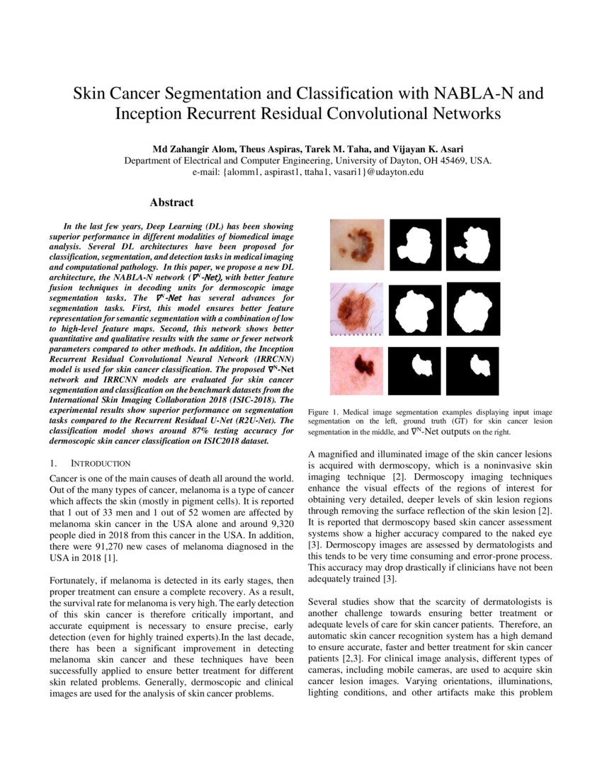 Skin Cancer Segmentation and Classification with NABLA-N and Inception ...