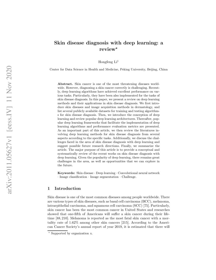 Skin disease diagnosis with deep learning: a review | DeepAI