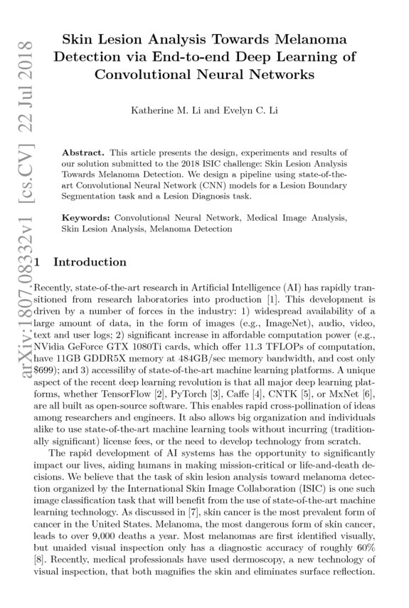 Skin Lesion Analysis Towards Melanoma Detection Via End To End Deep Learning Of Convolutional