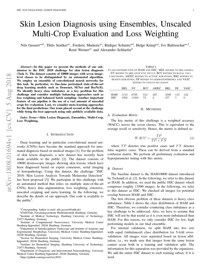 Skin Lesion Diagnosis using Ensembles, Unscaled Multi-Crop Evaluation and Loss Weighting | DeepAI