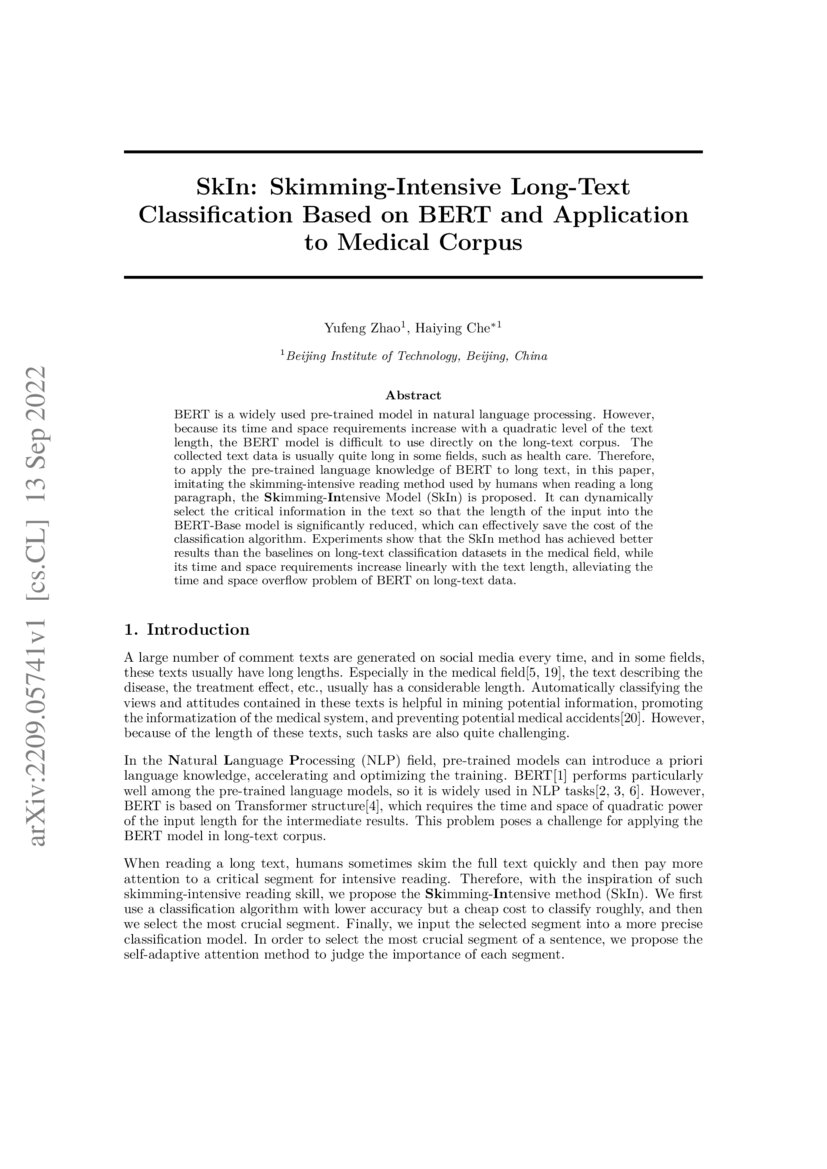 SkIn: Skimming-Intensive Long-Text Classification Using BERT for ... SkIn: Skimming-Intensive Long-Text Classification Using BERT for ...