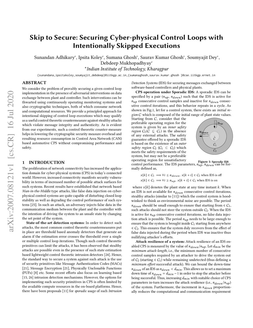 Skip to Secure: Securing Cyber-physical Control Loops with Intentionally Skipped Executions | DeepAI