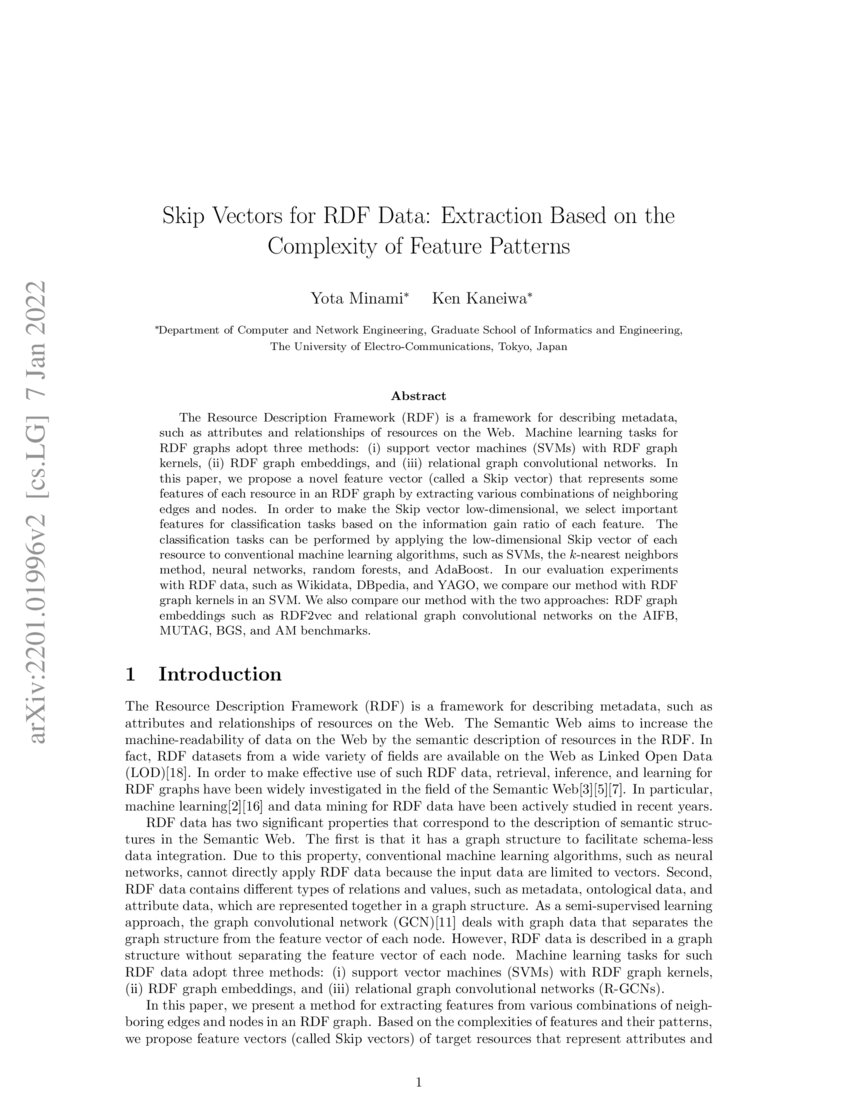 Skip Vectors for RDF Data: Extraction Based on the Complexity of Feature Patterns | DeepAI